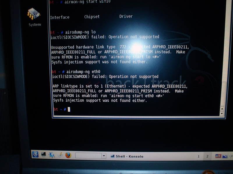 BackTrack 3: airodump-ng eth0 nie wykrywa karty radiowej Planet
